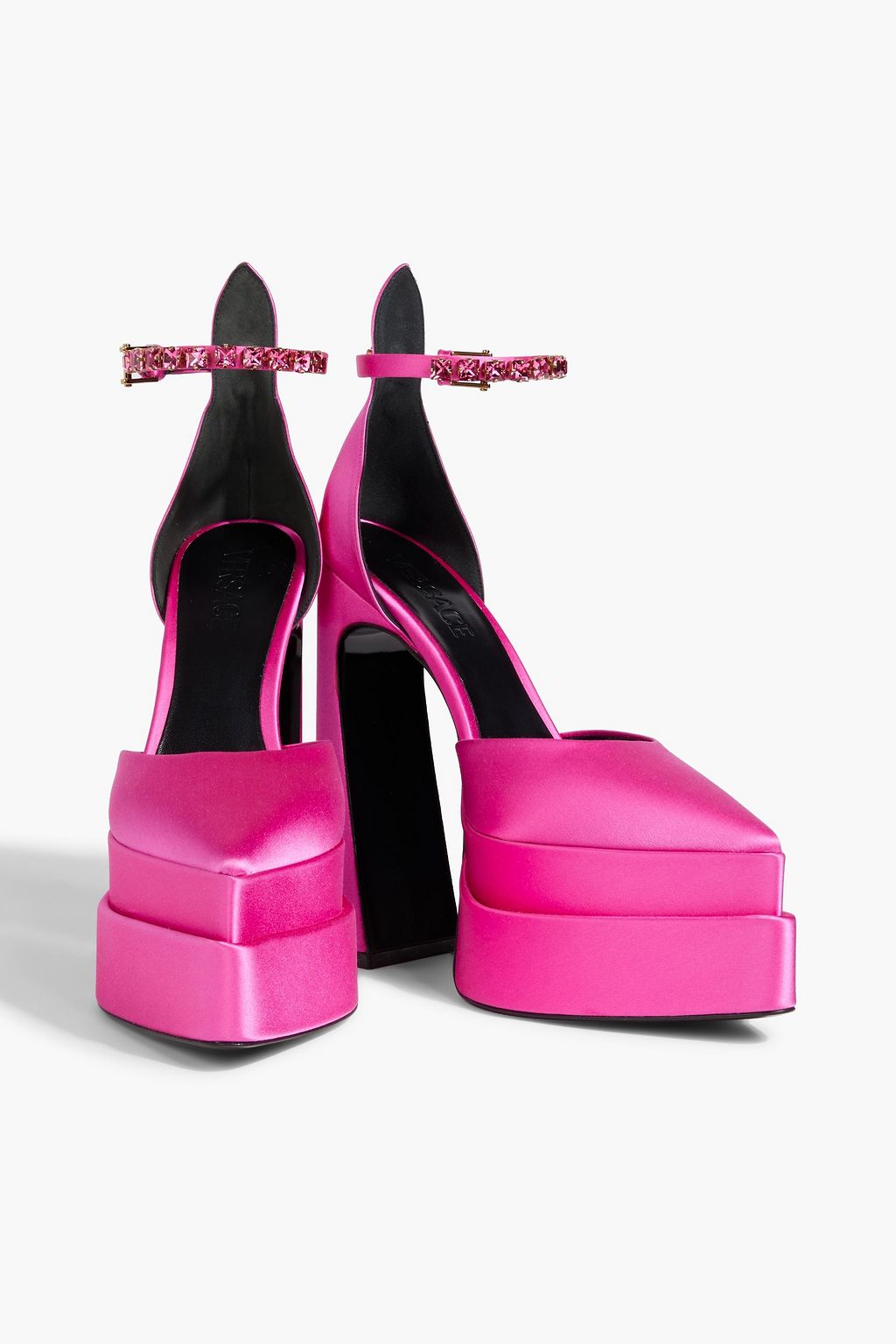 VERSACE Crystal-embellished Satin Platform Pumps – Luxury Designer ...