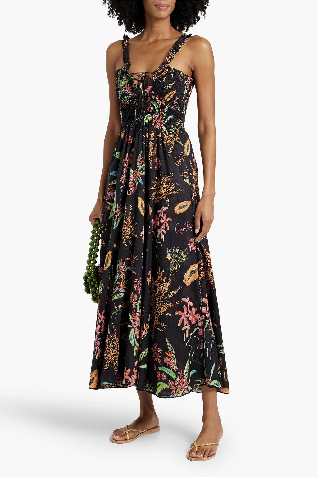 CHARO RUIZ IBIZA Coa printed cotton-voile maxi dress with shirred ...